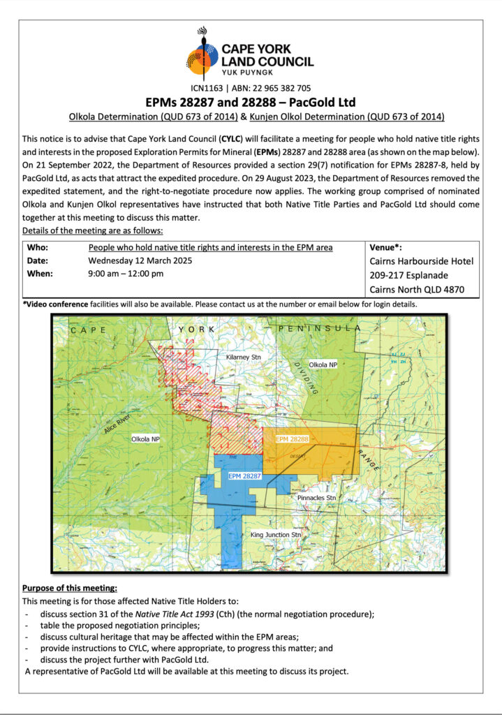 EPMs 28287 and 28288 – PacGold Ltd Olkola Determination (QUD 673 of ...