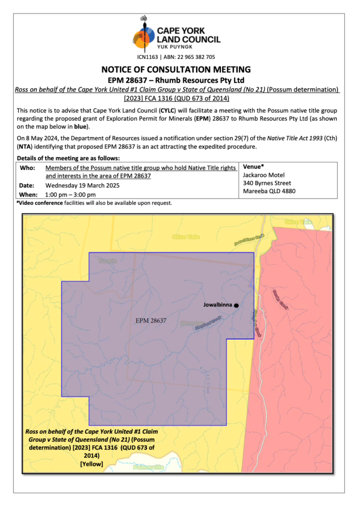 NOTICE OF CONSULTATION MEETING EPM 28637 – Rhumb Resources Pty Ltd ...